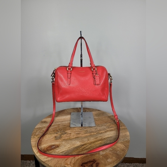 Coach | Bags | Coach Bennett Mini Peyton Red Leather Satchel Crossbody Bag | Poshmark